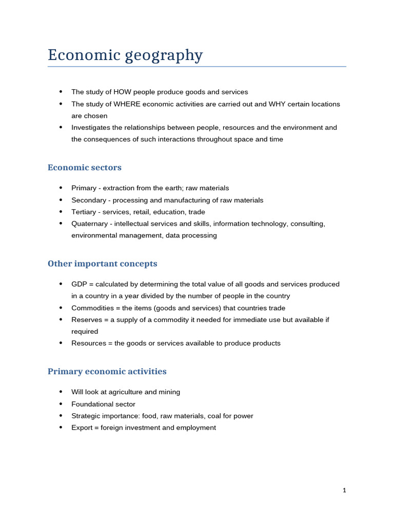 Economic Geography: Sectors and Impact | PDF | Agriculture | Mining