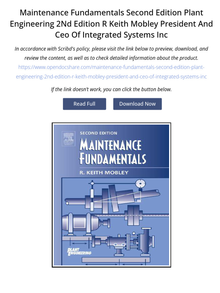 Maintenance Fundamentals Second Edition Plant Engineering 2nd Edition R Keith Mobley President ...