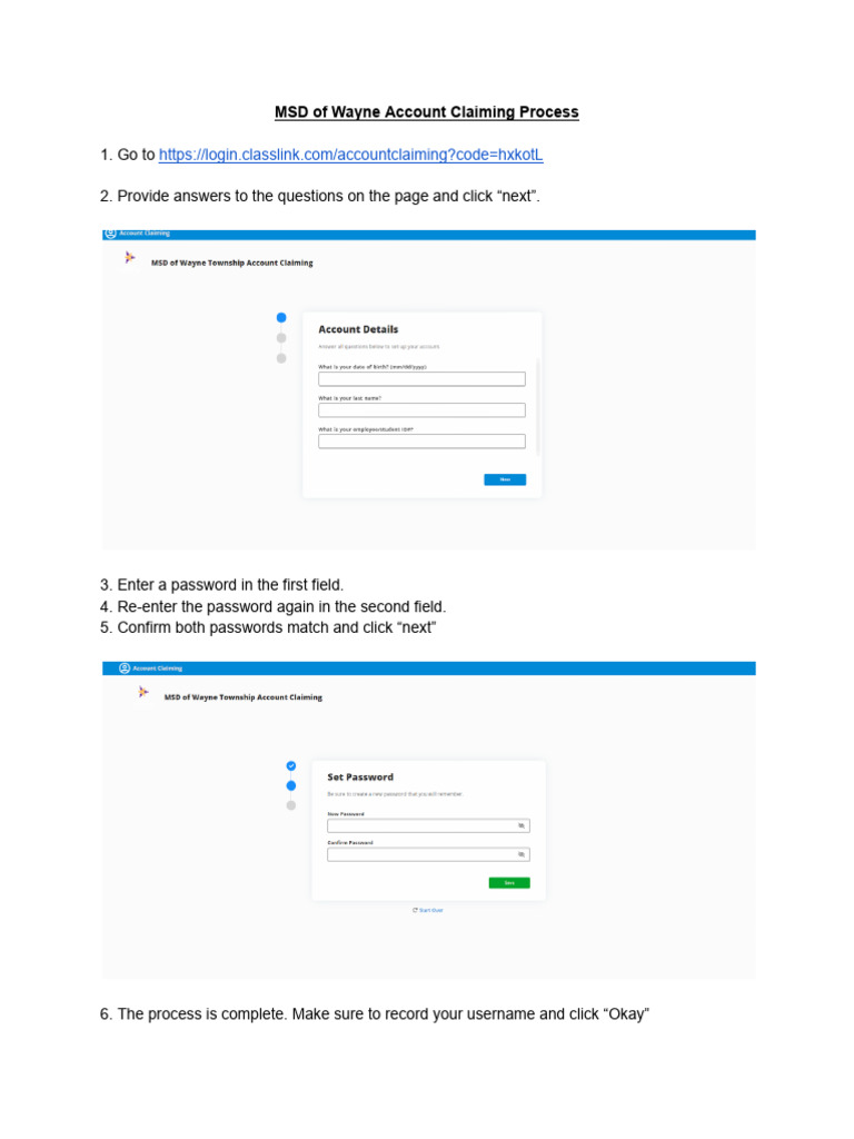 Wayne Account Claiming Process | PDF