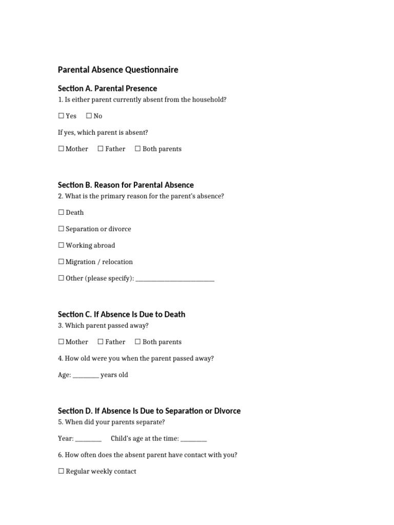 Parental Absence Questionnaire Form | PDF