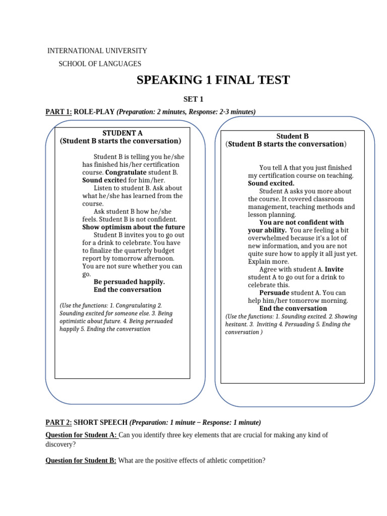 Speaking Test Role-Play Guide | PDF | Conversation | Learning