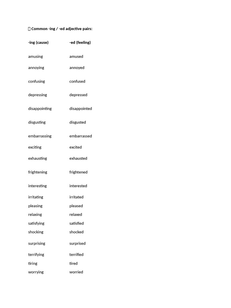 Common -ing and -ed Adjective Pairs | PDF