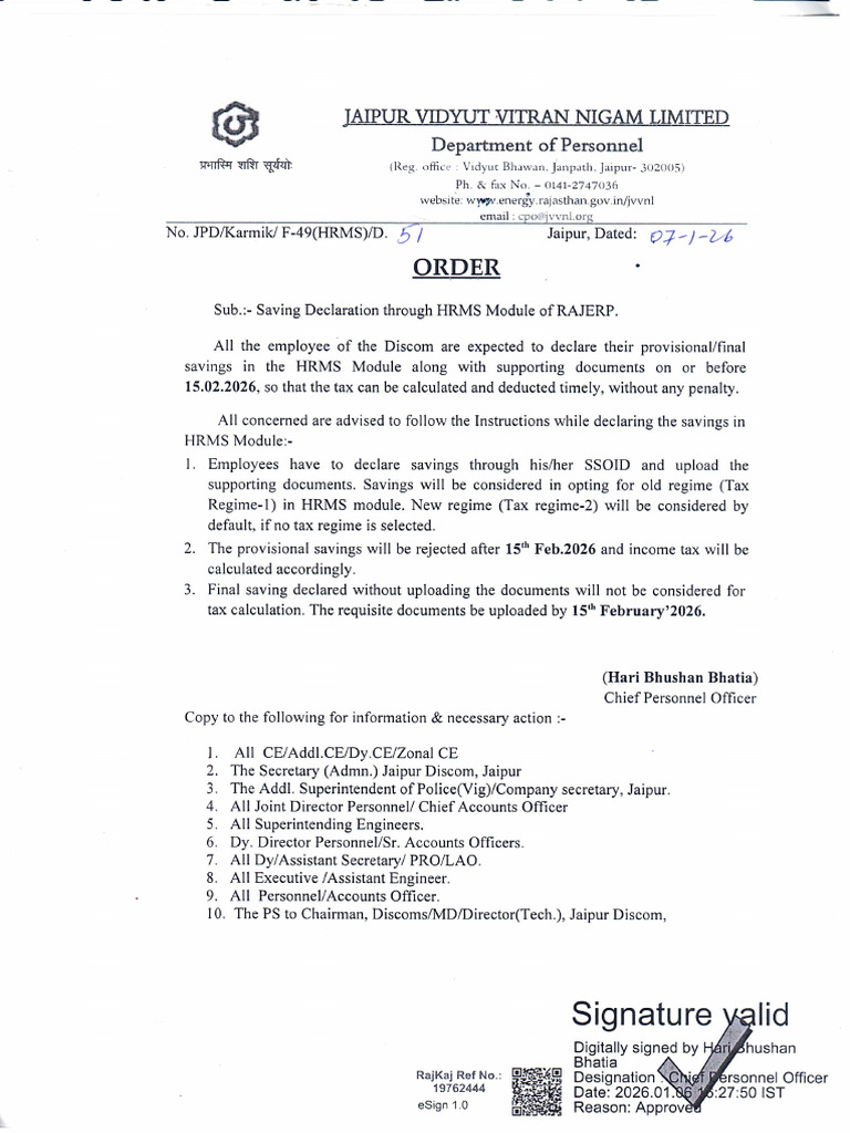 Savings Declaration HRMS Order | PDF