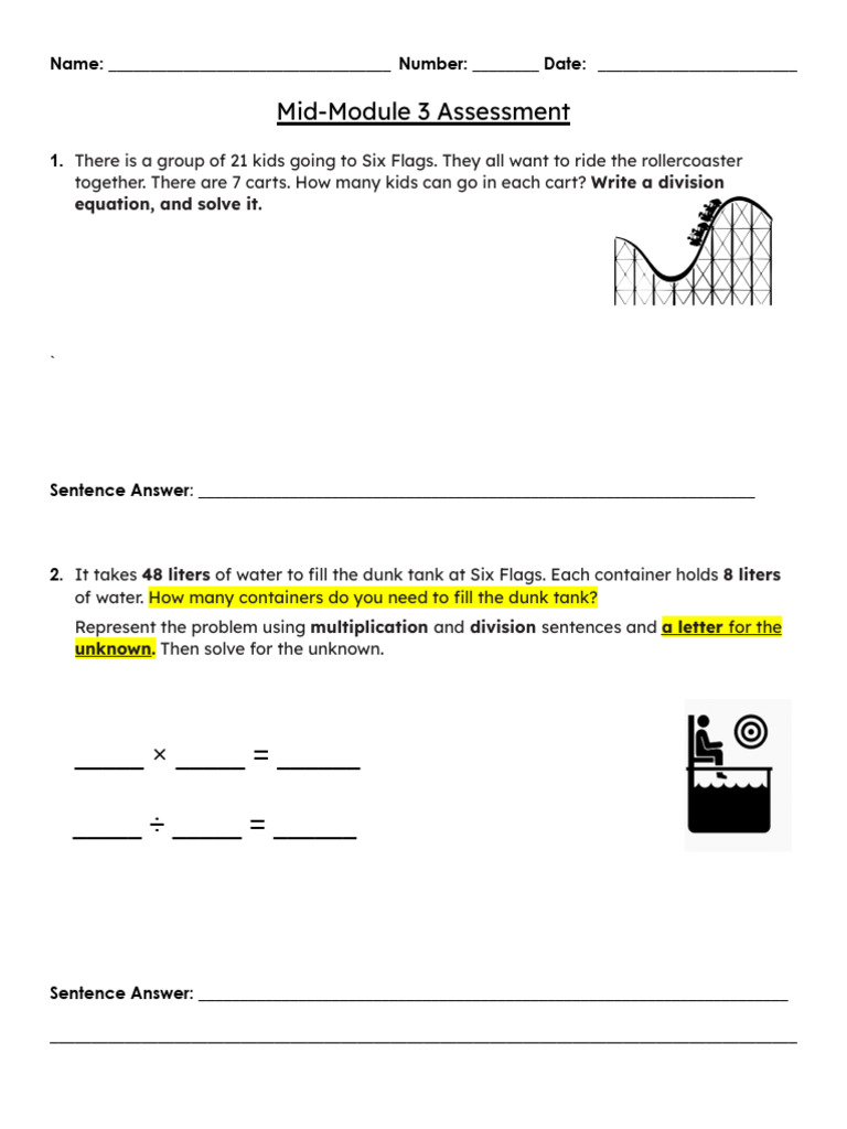 Mid-Module 3 Math Assessment Guide | PDF | Multiplication | Equations