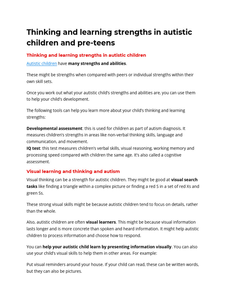 Strengths in Learning for Autistic Kids | PDF | Autism | Psychology