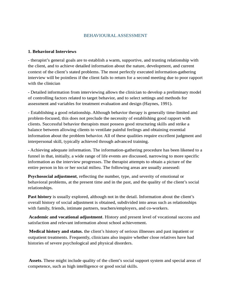 Behavioural Assessment | PDF | Self Report Study | Behaviour Therapy