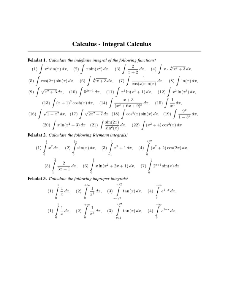 integration calculus questions | PDF | Integral | Algebra