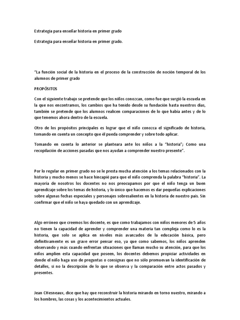 Estrategia para Enseñar Historia en Primer Grado | PDF | Aprendizaje ...