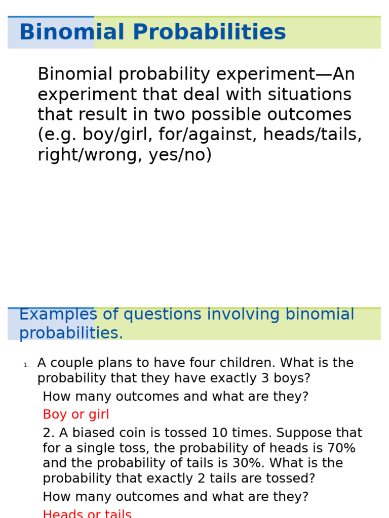 Understanding Binomial Probabilities | PDF | Standard Deviation | Mean