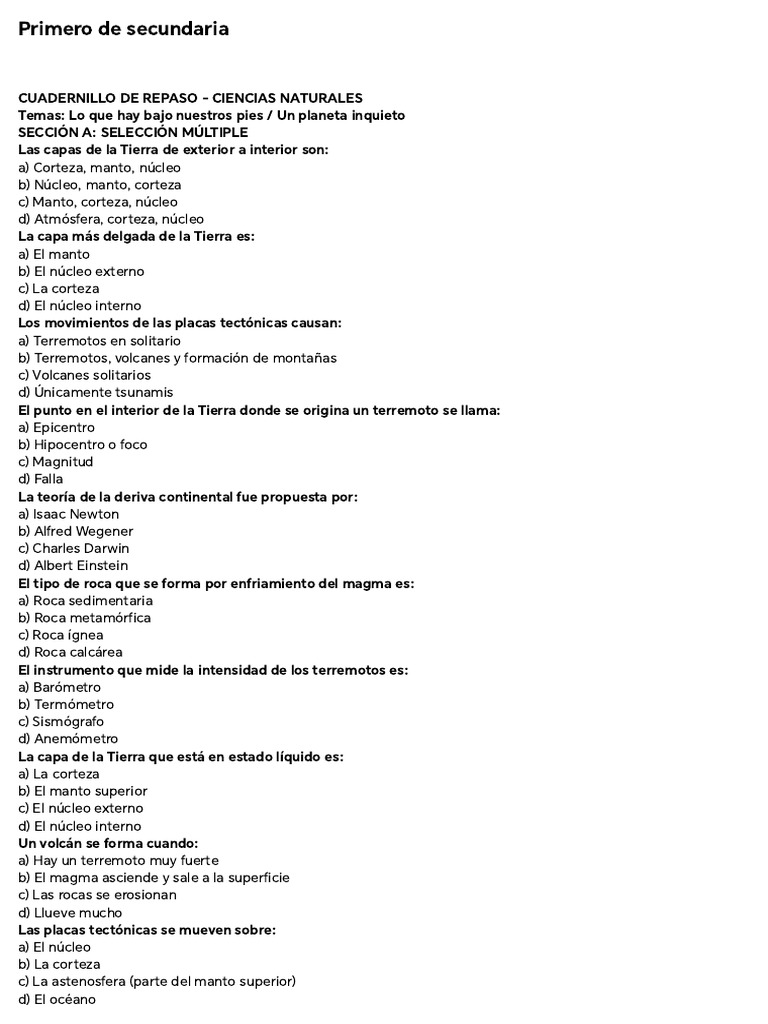 Primero de Secundaria | PDF | Temblores | Placas tectónicas
