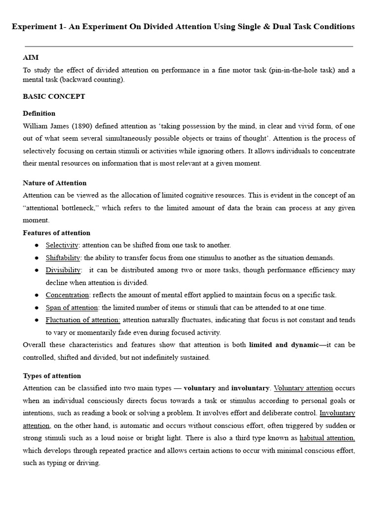 Experiment 1- An Experiment On Divided Attention (1) | PDF | Attention ...