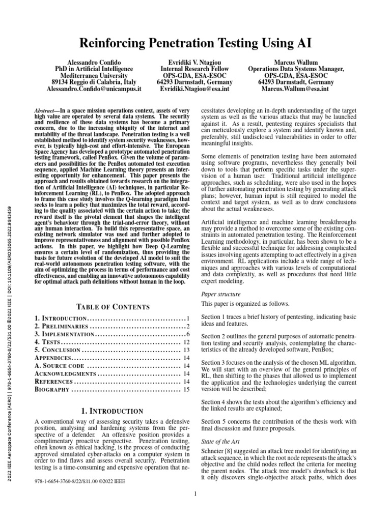 Reinforcing Penetration Testing Using AI | PDF | Penetration Test ...