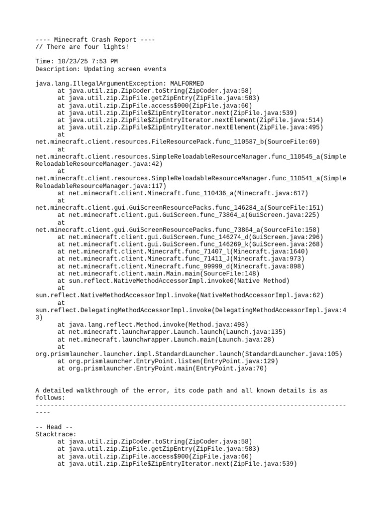 Minecraft Crash Report: MALFORMED Error | PDF | Java (Programming ...