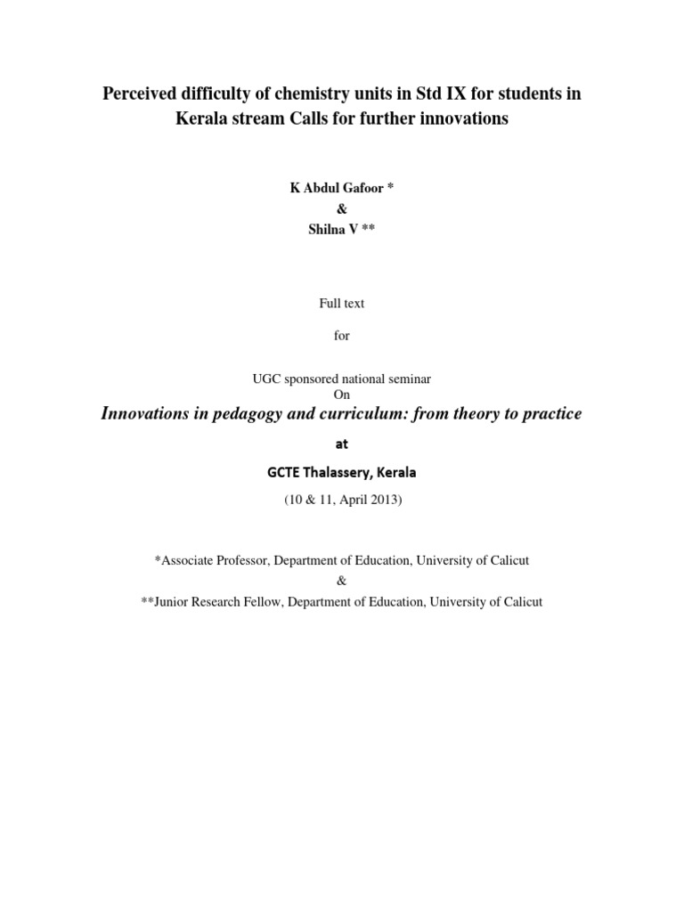 Perceived Difficulty of Chemistry Units | PDF | Chemical Substances ...