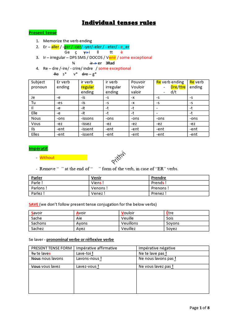 Règles des temps verbaux en français | PDF | Typologie linguistique ...
