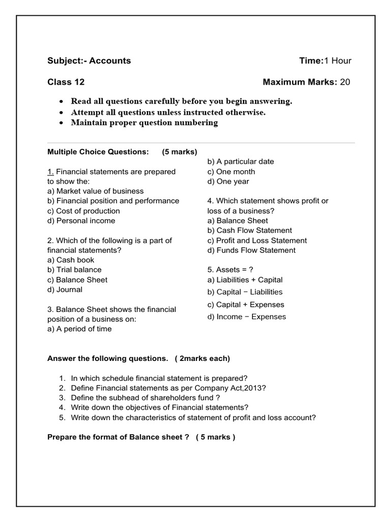 Class 12th Acc 9th Jan 2026 Test | PDF