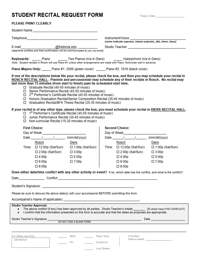 Student Recital Request Form v20180914 | PDF | Piano | Keyboard Instruments