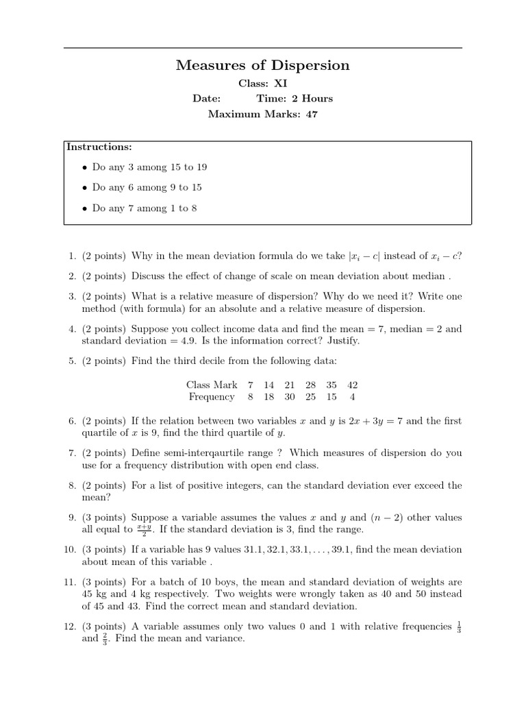 Measure of Dispersion (1) | PDF | Standard Deviation | Median