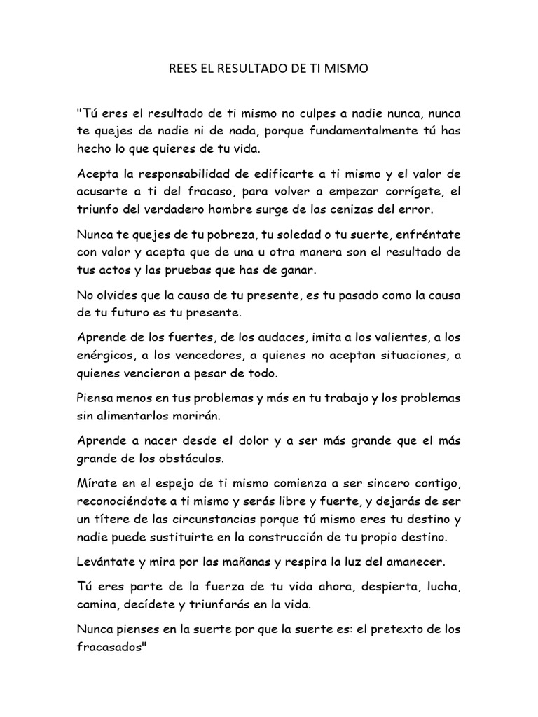 Rees El Resultado de Ti Mismo | PDF