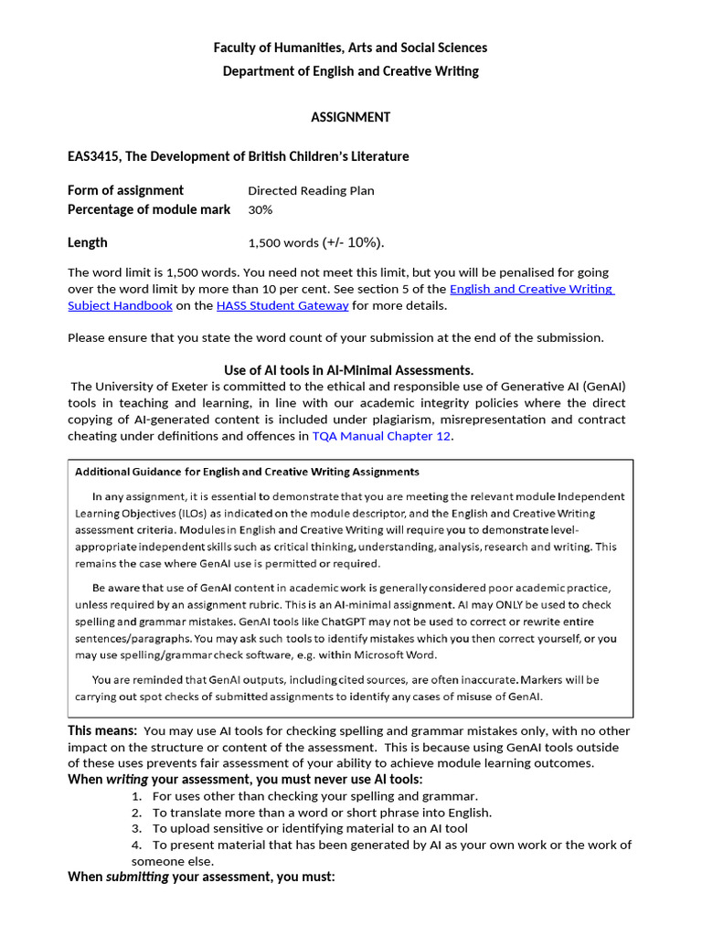 Directed Reading Plan for Children's Literature | PDF | Plagiarism ...