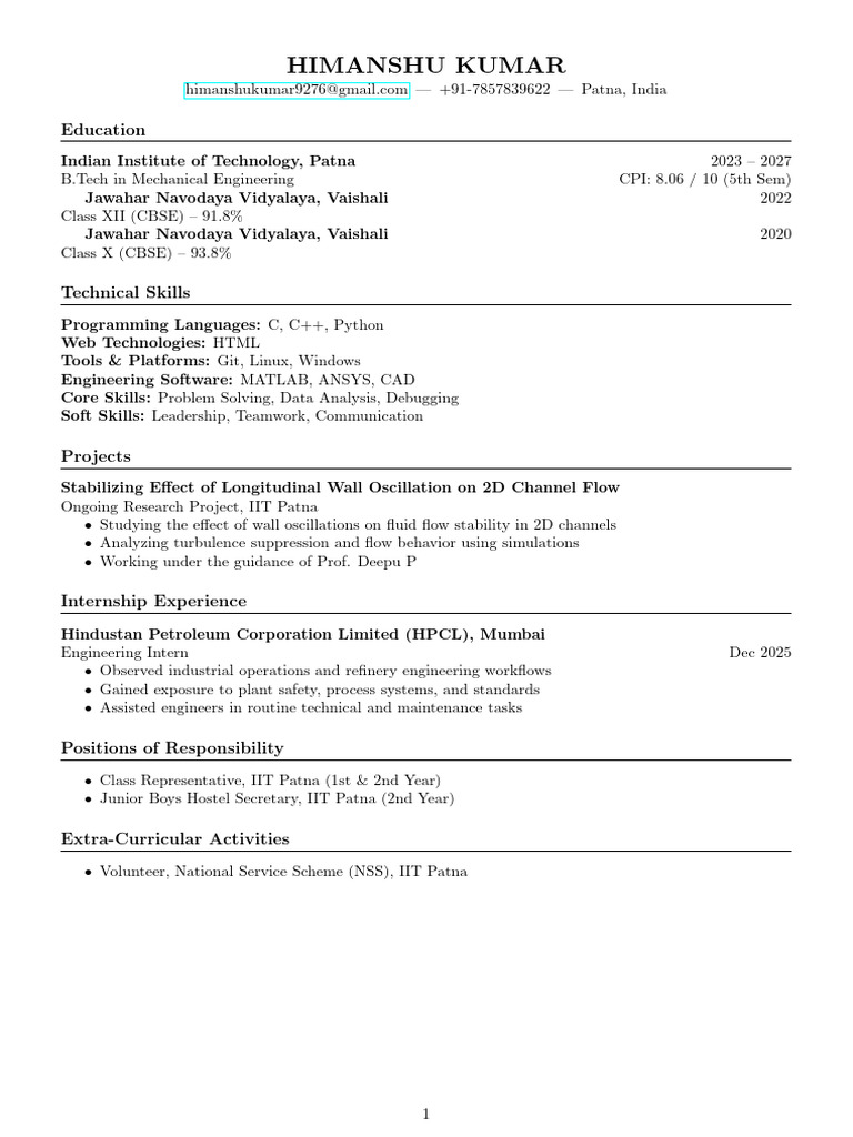 IIT Patna Resume 1 (2) | PDF