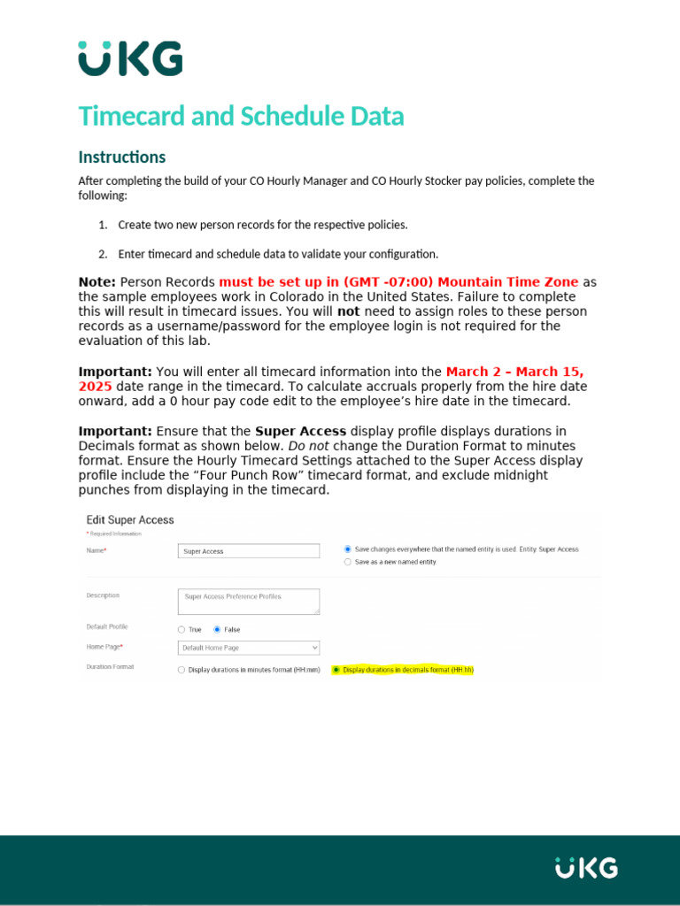 Timecard Setup for CO Hourly Employees | PDF