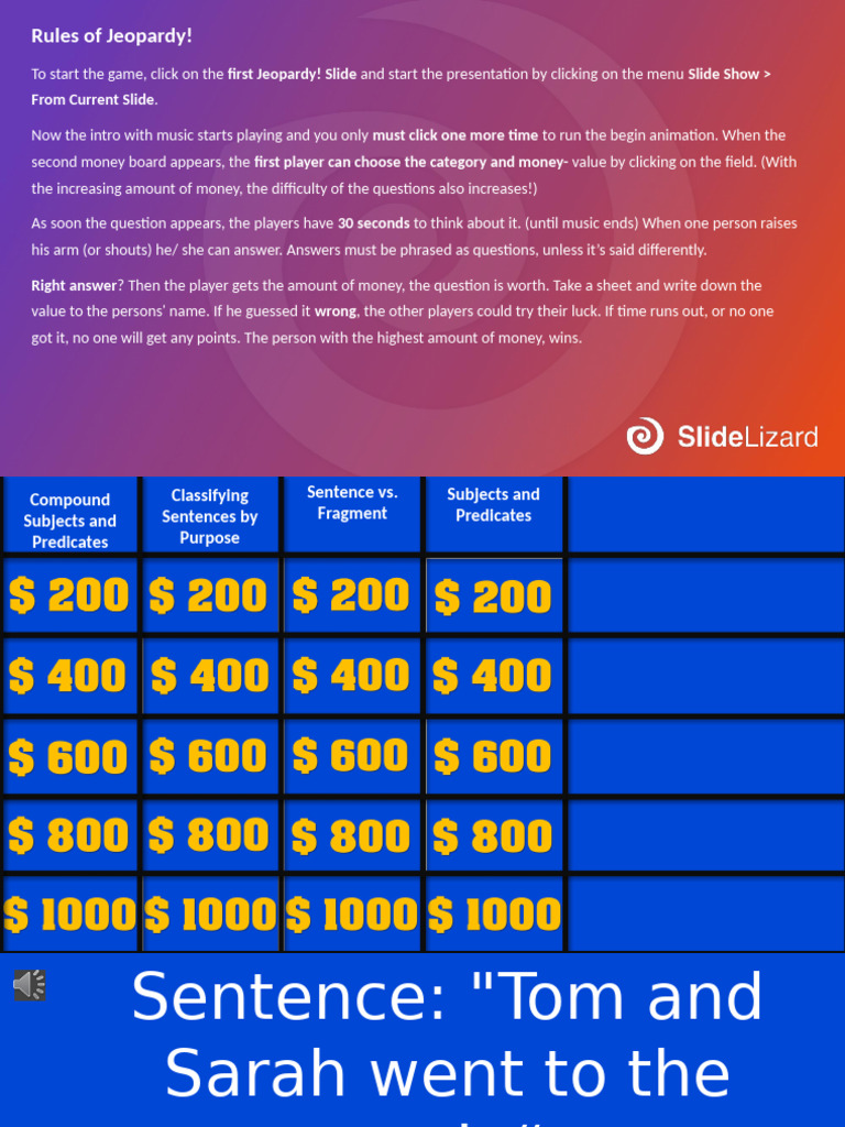 Jeopardy! Game Rules and Sentence Structure | PDF | Subject (Grammar ...