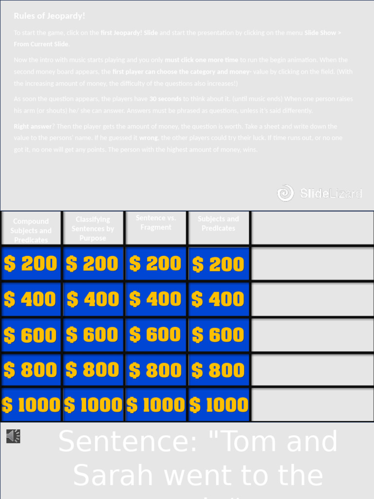 Jeopardy! Game Rules and Sentence Structure | PDF | Subject (Grammar ...