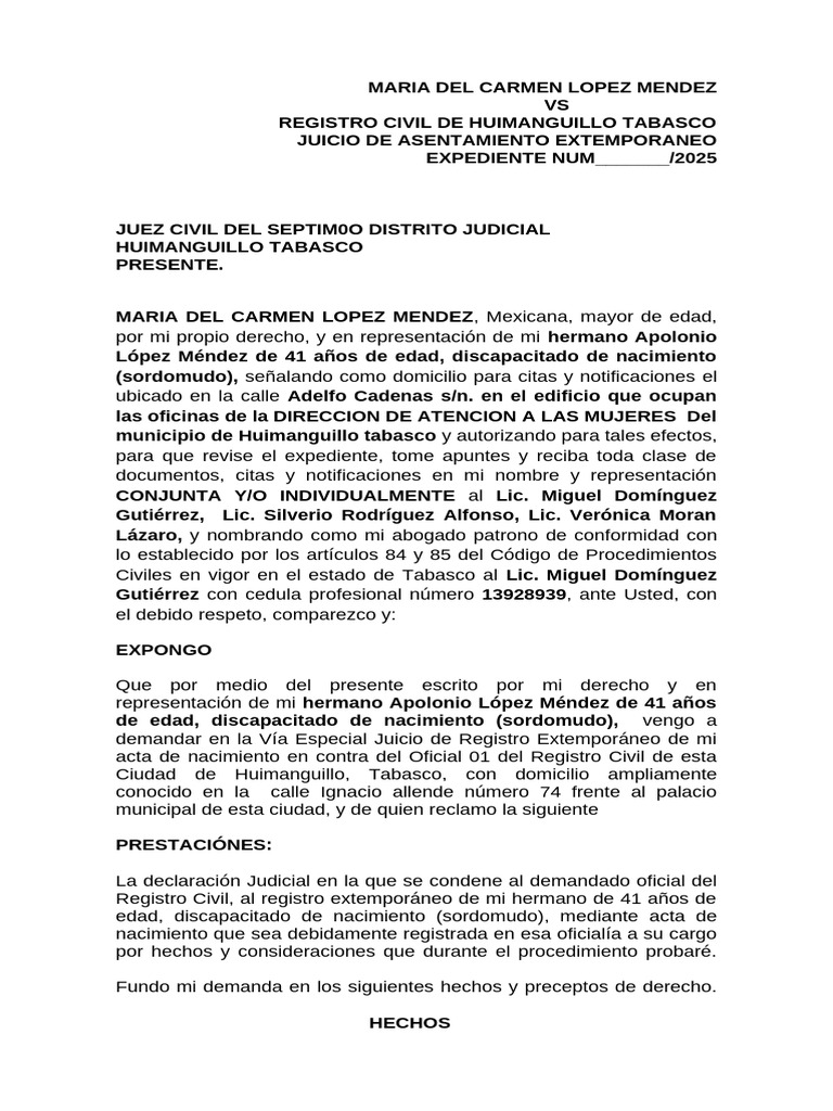 Juicio de Asentamiento Extemporáneo en Tabasco | PDF | Gobierno | Justicia