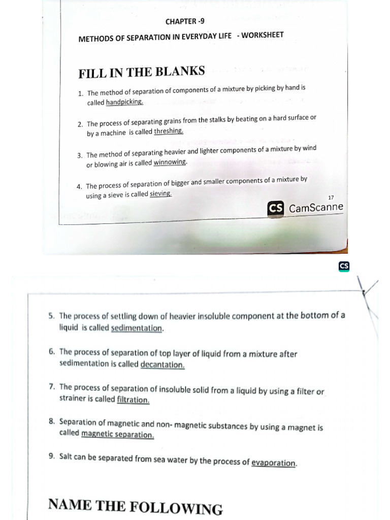 Worksheet LN 9 Methods of Separation in Everyday Life | PDF