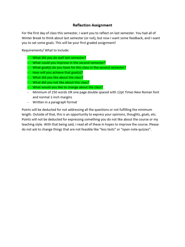 Reflection Assignment 2025 (1) | PDF | Multiple Choice | Academic Term