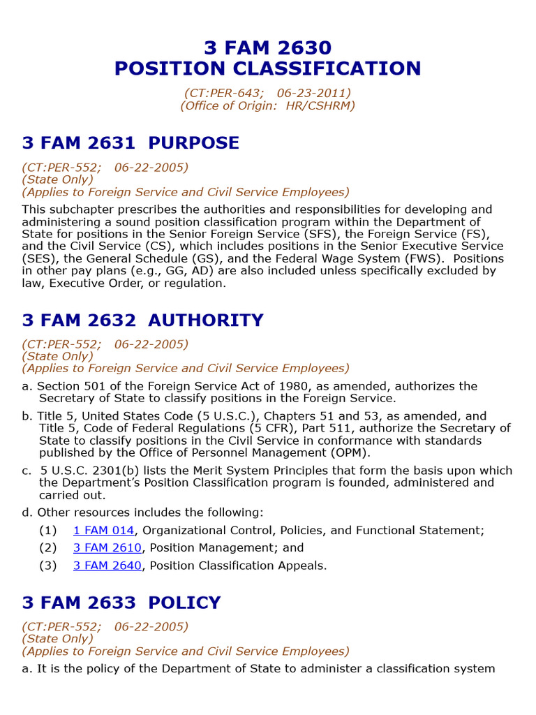 3 FAM 2630 Classification and Pay Administration - Position ...