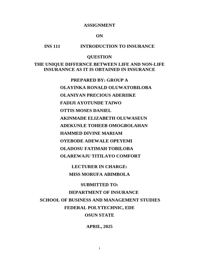 Group A Assignment Redo | PDF | Insurance | Life Insurance