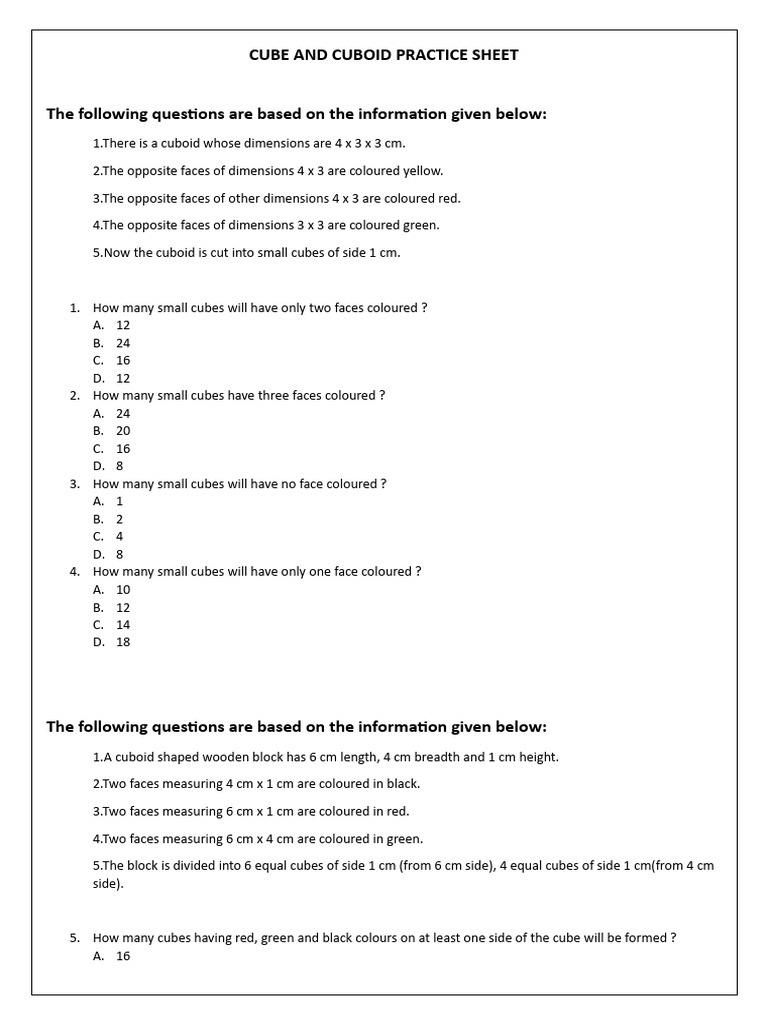 Cube and Cuboid Color Counting Quiz | PDF | Length | Chess Openings