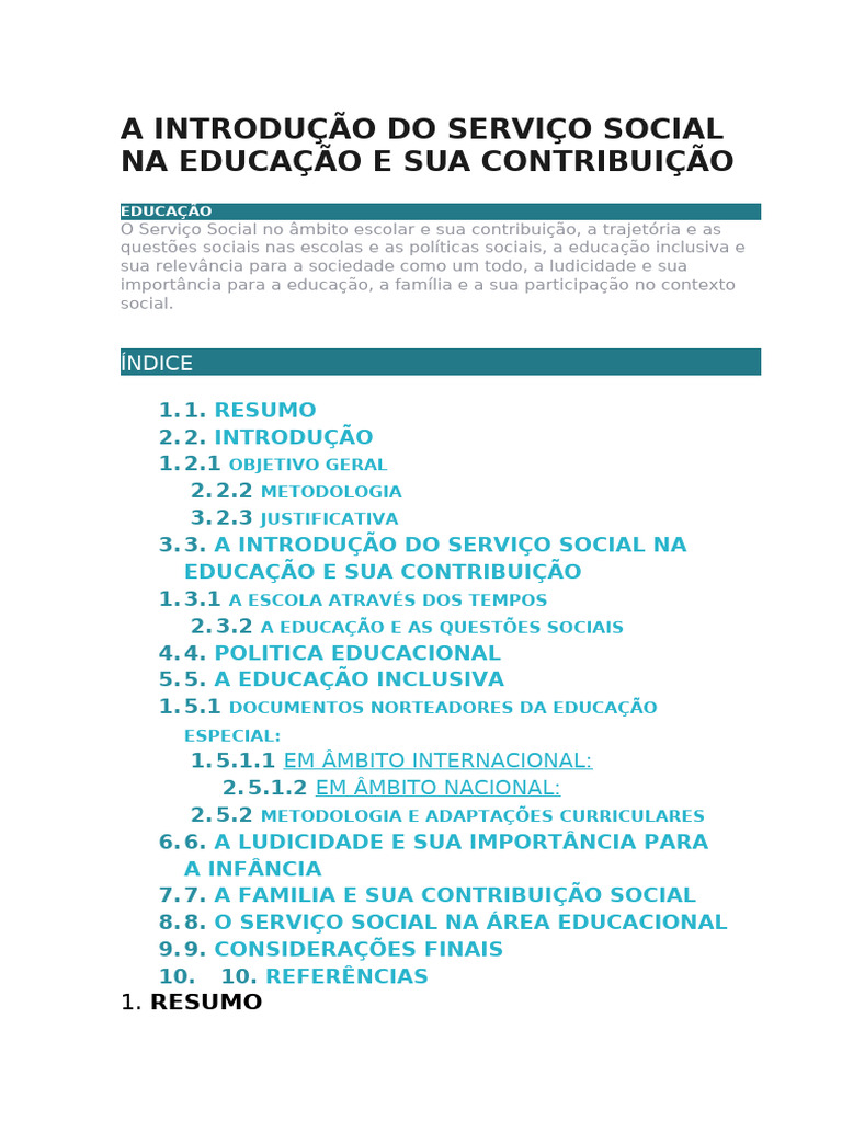 Serviço Social na Educação: Contribuições e Importância | PDF ...