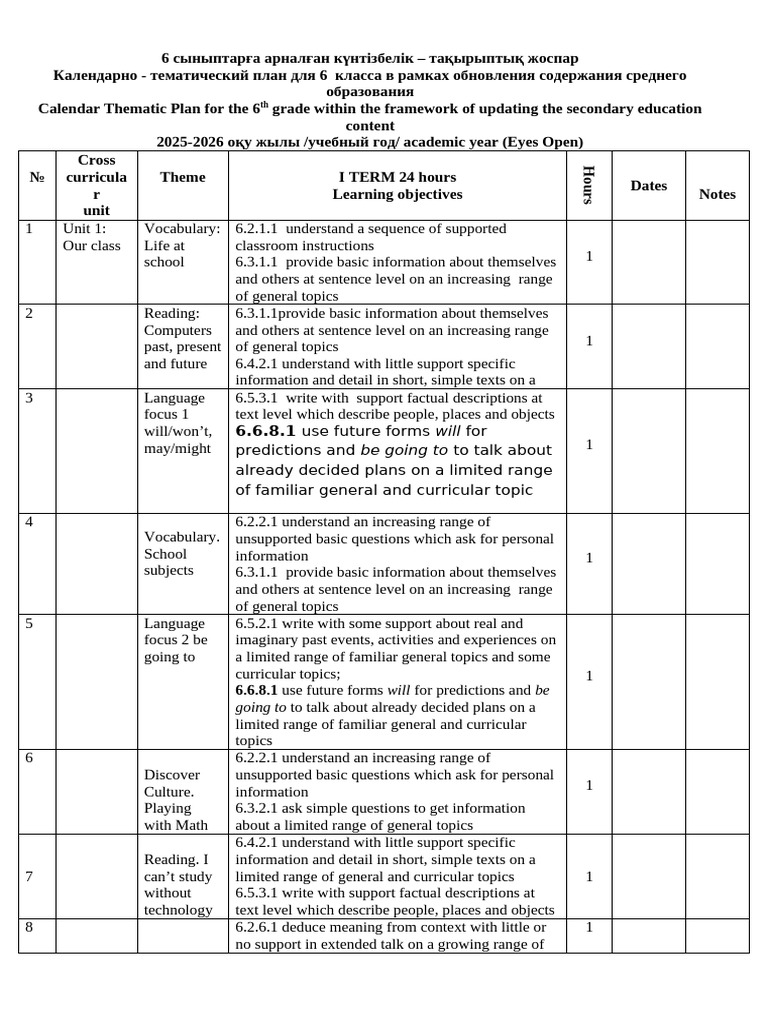 6th Grade Thematic Curriculum Plan | PDF | Curriculum | Vocabulary