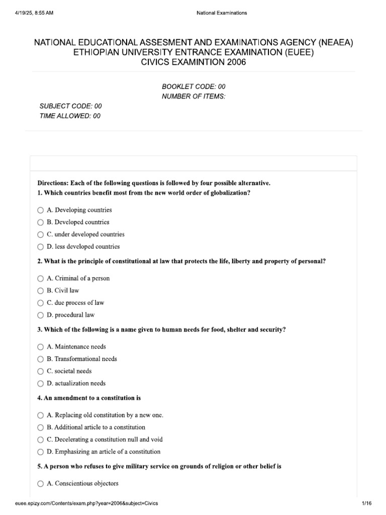 Civics 2006 Questions | PDF