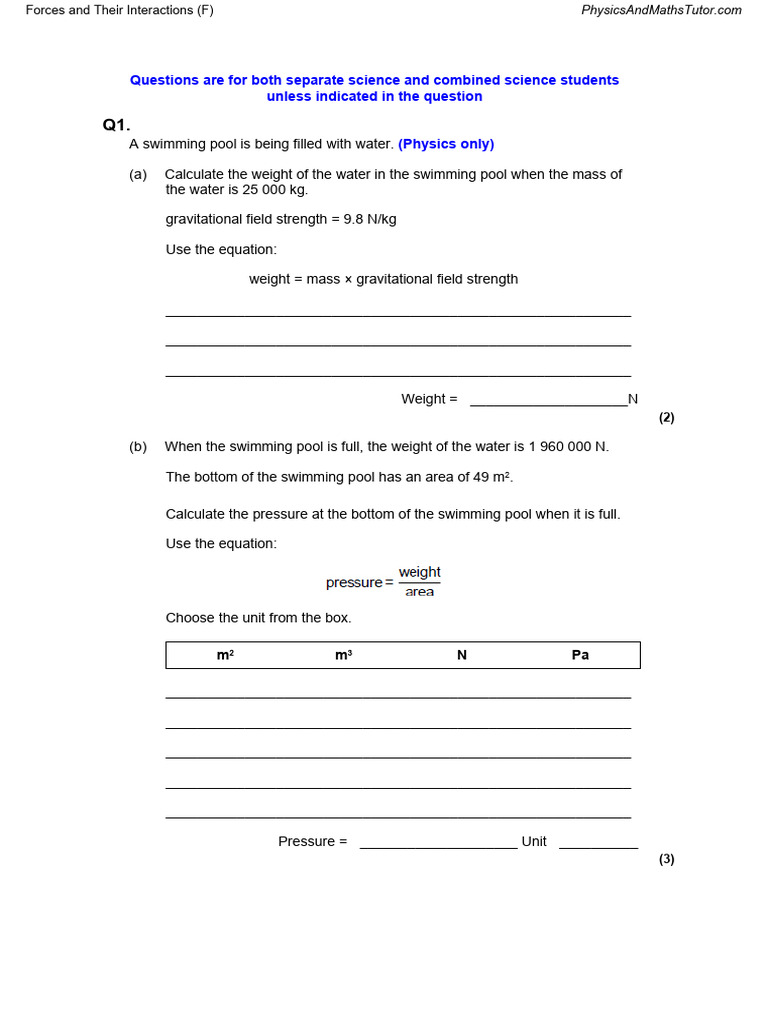 Forces and Their Interactions (F) QP | PDF | Force | Mass