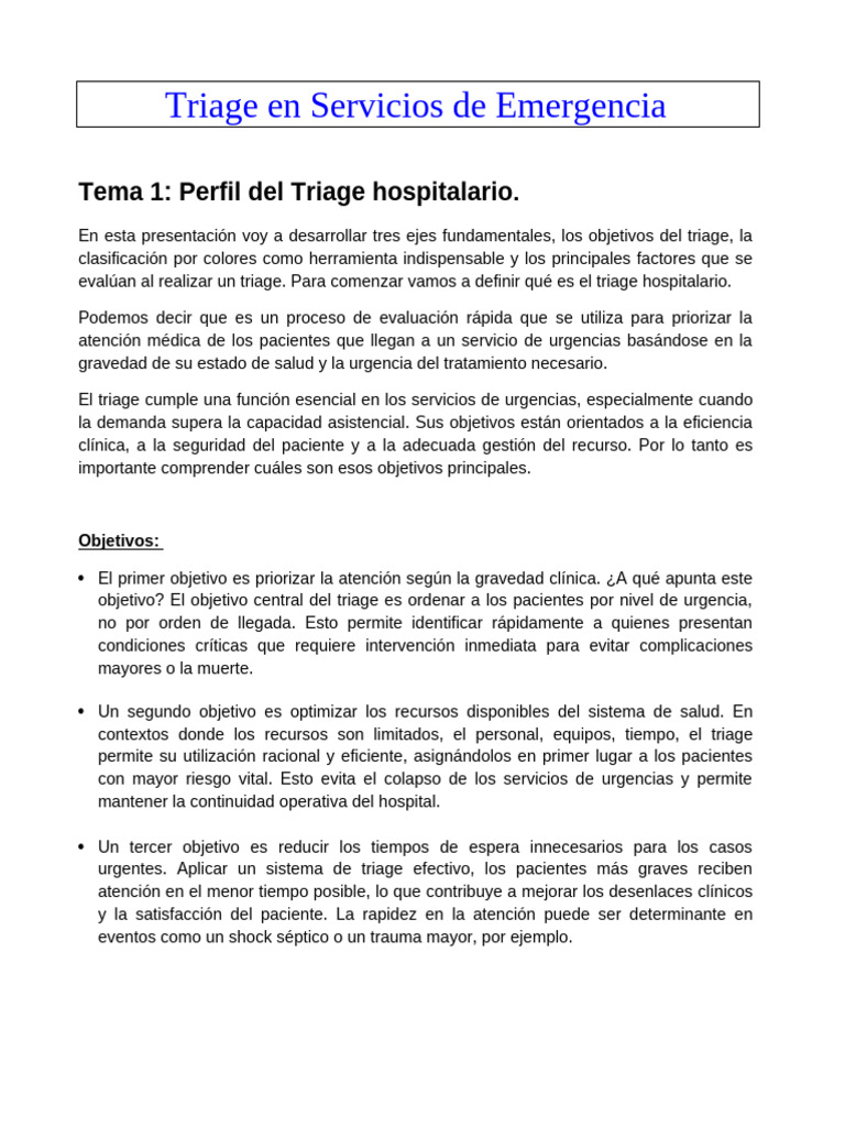 Triage Hospitalario: Objetivos y Clasificación | PDF | Hospital ...