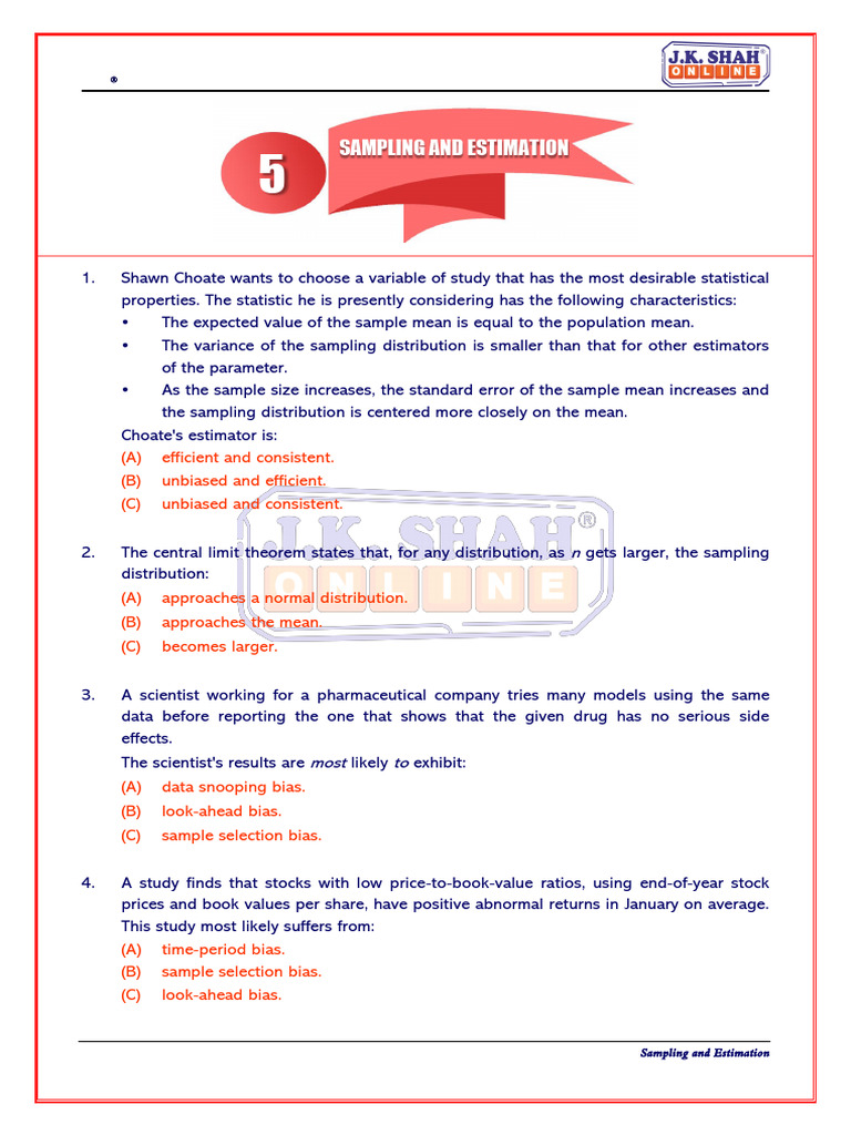 5. Sampling and Estimation | PDF | Bias Of An Estimator | Estimator