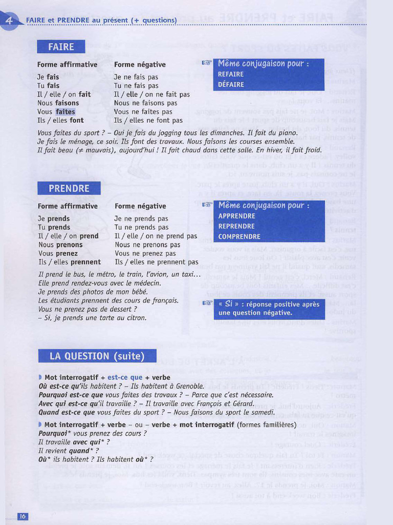 Faire Et Prendre (Exercices Au Présent) | PDF