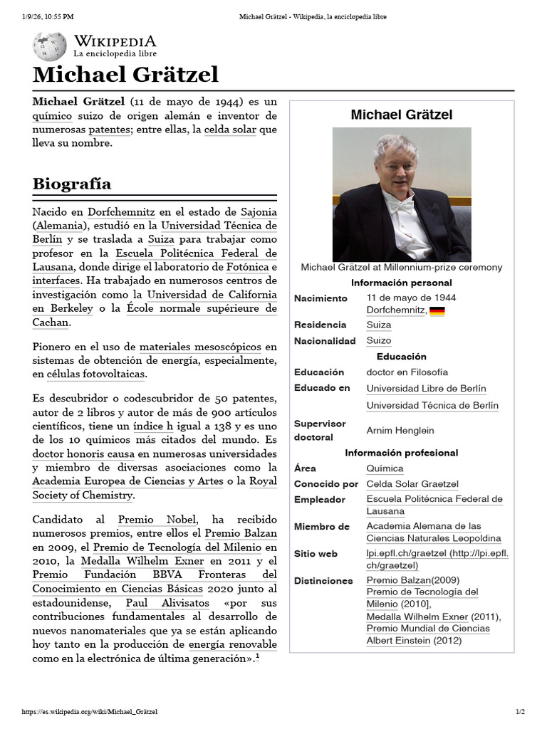 Michael Grätzel - Wikipedia, La Enciclopedia Libre | PDF | Ciencias ...