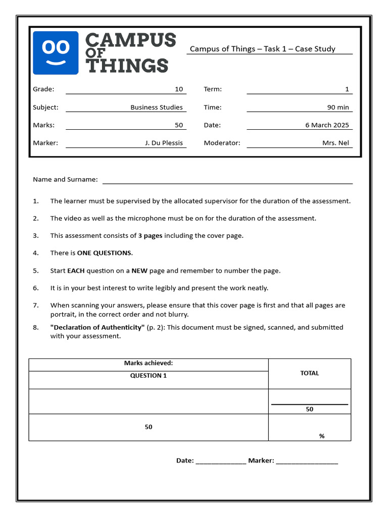 Business Studies Case Study Assessment | PDF