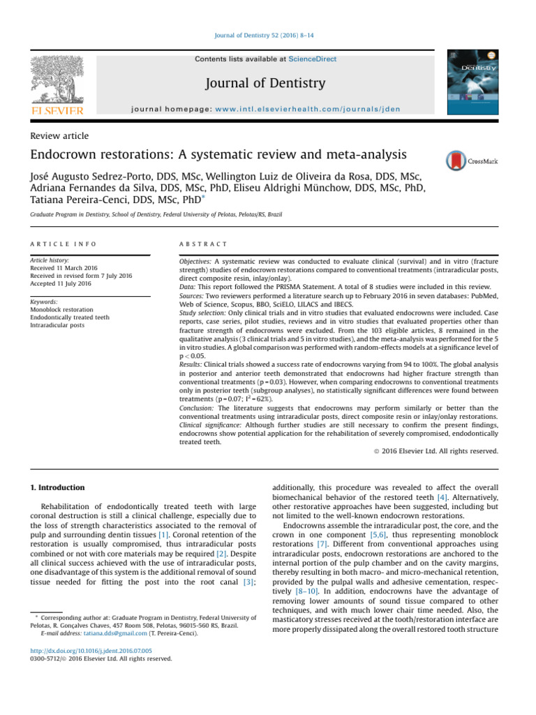 Endocrown Restorations a Systematic Review and Meta-Analysis | PDF ...