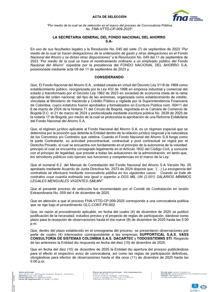 Acta de Seleccion Fna Vgha Cp 009 2025 (Hiper) | PDF