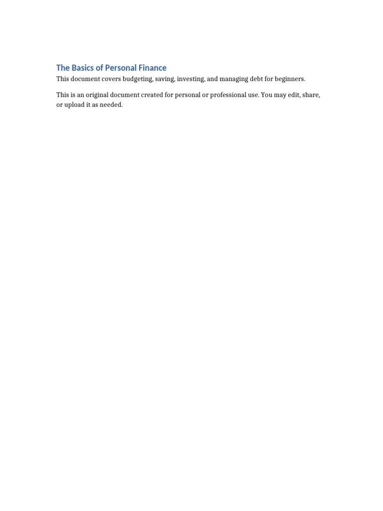 Document 1 The Basics of Personal Finance-1 | PDF