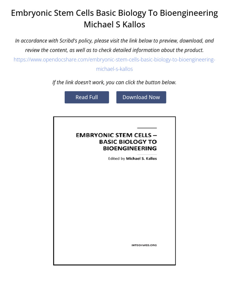 Embryonic Stem Cells Basic Biology To Bioengineering Michael S Kallos ...