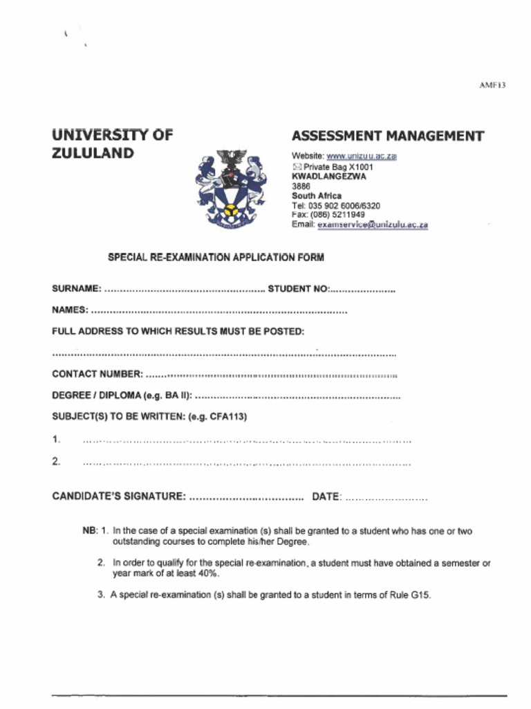 Special Re Exam Application Form | PDF