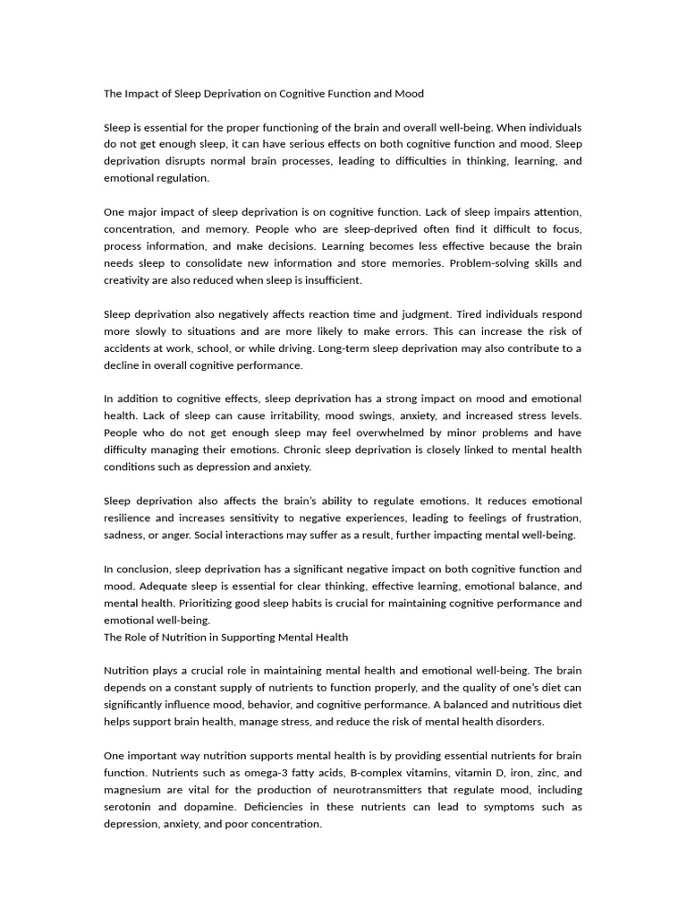 The Impact of Sleep Deprivation | PDF | Sleep Deprivation | Mood ...
