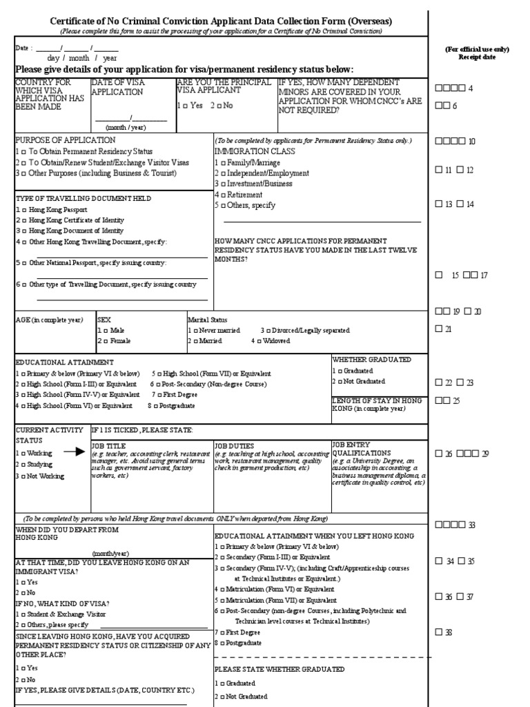 Certificate of No Criminal Conviction Applicant Data Collection Form ...